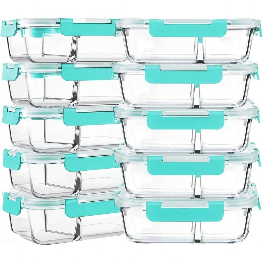 10-Pack,30 Oz Glass Meal Prep Containers 2 Compartments, Airtight Glass ...