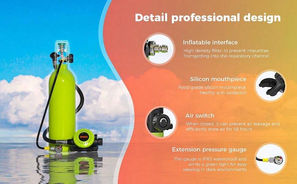 SMACO SMACO Mini Scuba Tank S400 Pro 1L נייד מיני צלילה בקבוק פוני ...