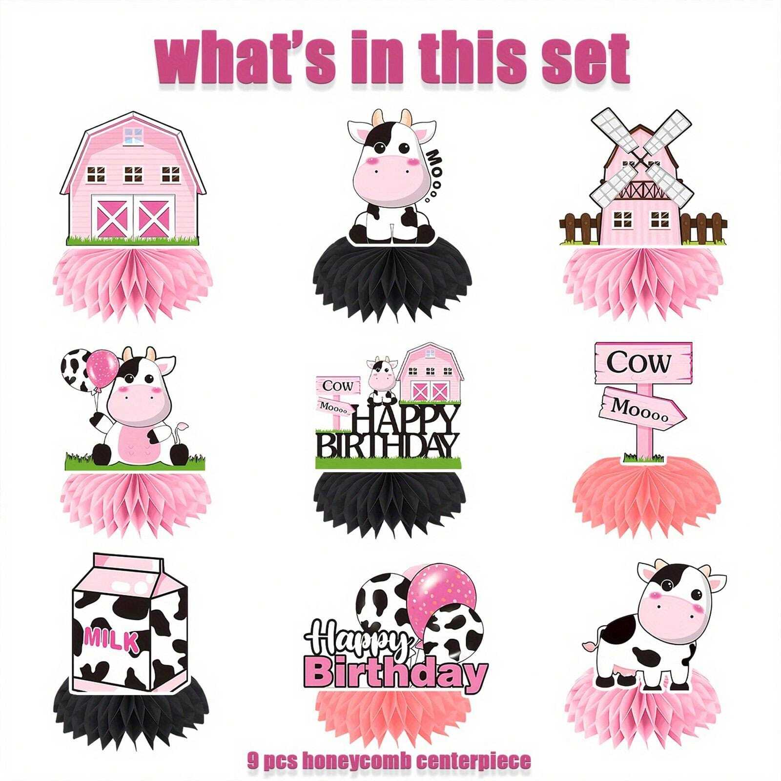 9pcs, Cow Print Honeycomb Centerpieces And Cow Standing Paper Cutout ...