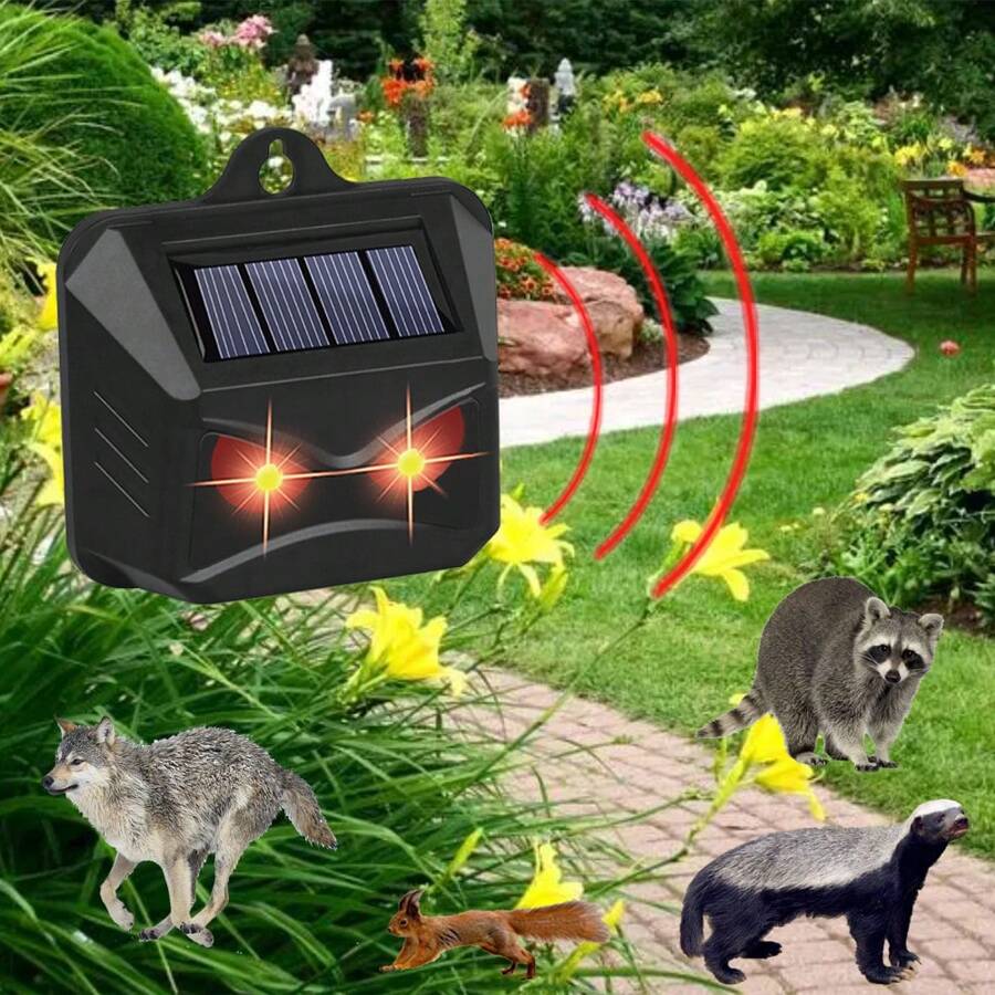 1 pieza Ultrasonido y Repelente de animales con energía solar y luz de ...