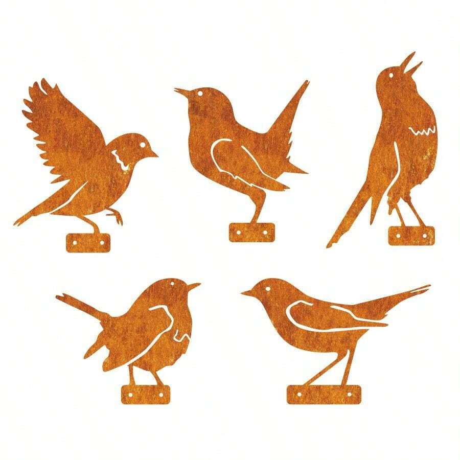 Set Of 5 Birds Metal Garden Decor , Metal Garden Decor, Minimal Birds Garden Satke Housewarming ...