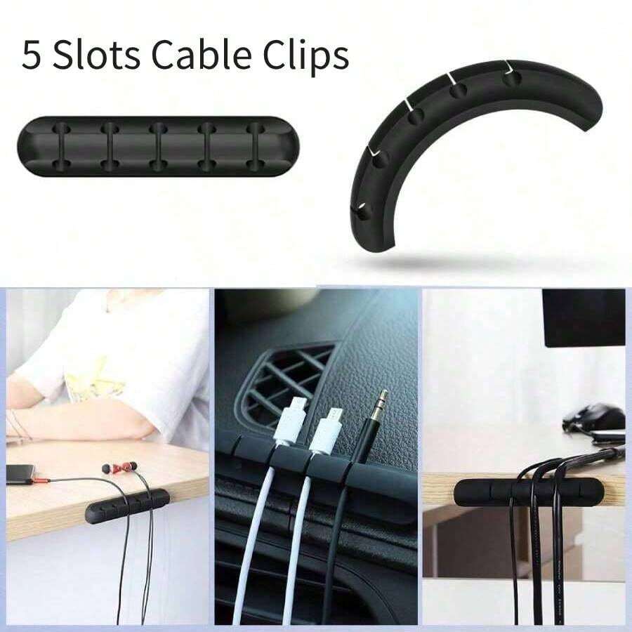 Self-Adhesive Cable Holder Clips, 5 Slots Cord Management Desktop Cable ...
