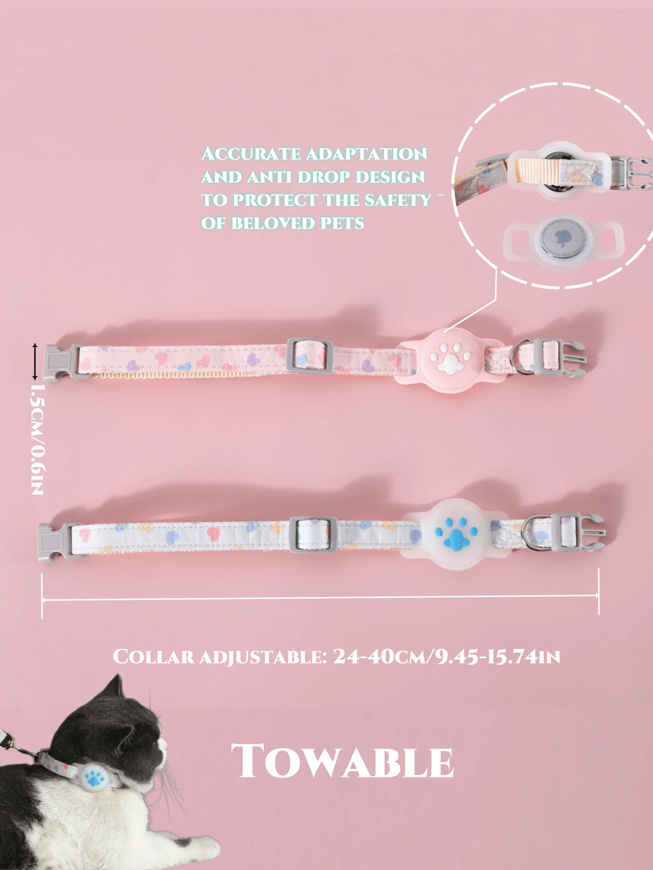 Coleira de proteção Pet Anti-Lost AirTag com trela, adequado para gatos ...