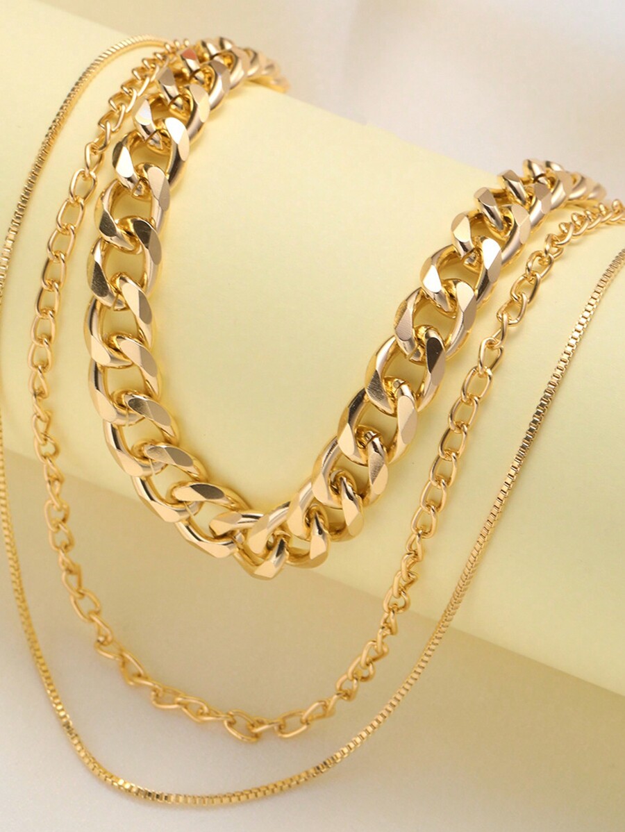 Conjunto de collar de cadena de oro de tres capas gruesas y sencillo ...