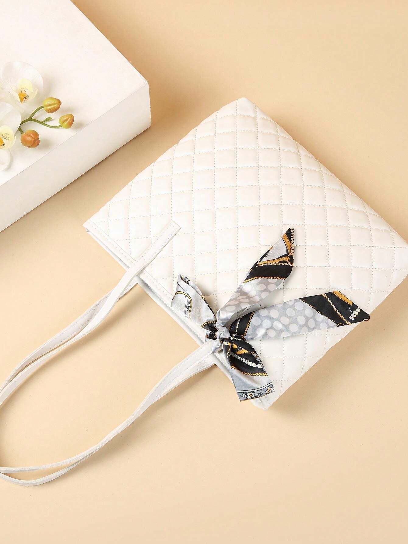 Embroidered Diamond Pattern Tote Bag With Small Size And Solid Color ...