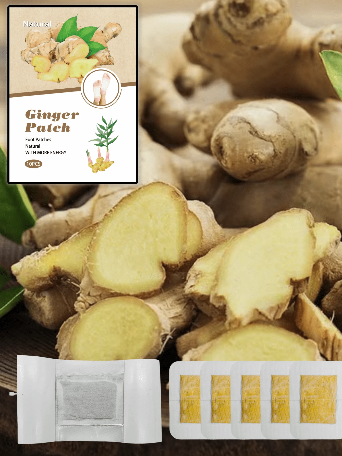 10pcs Ginger Foot Patches, Improve Sleep Quality, Alleviate Sub-Health ...