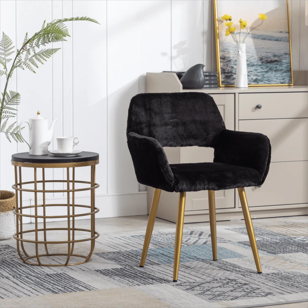 Faux Fur Dining Chairs, Mid Century Modern Side Chairs With Breathable ...