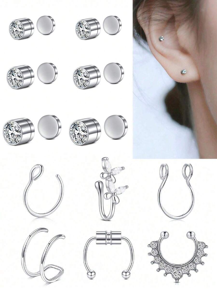 1Set 12Pcs Fake Ear Ring Studs Faux Non Pierced Ear Ring Ear Cuff for ...