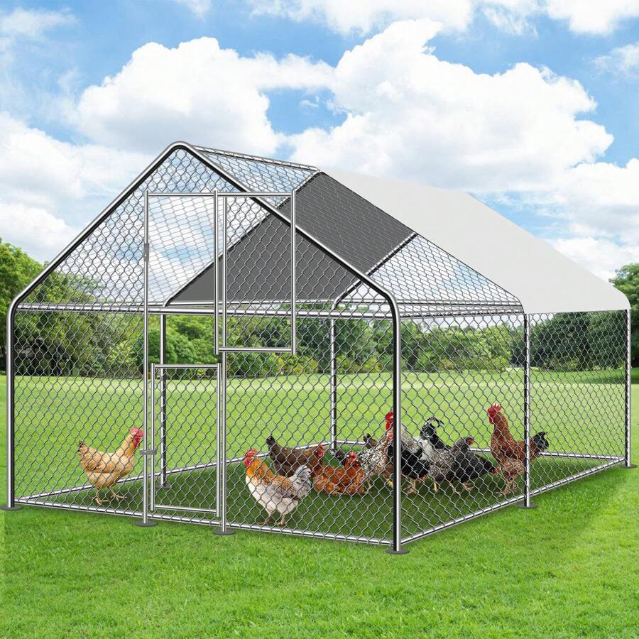 Chicken Coop Large Metal Run Walk-In 6/10 Chickens Poultry Cage ...