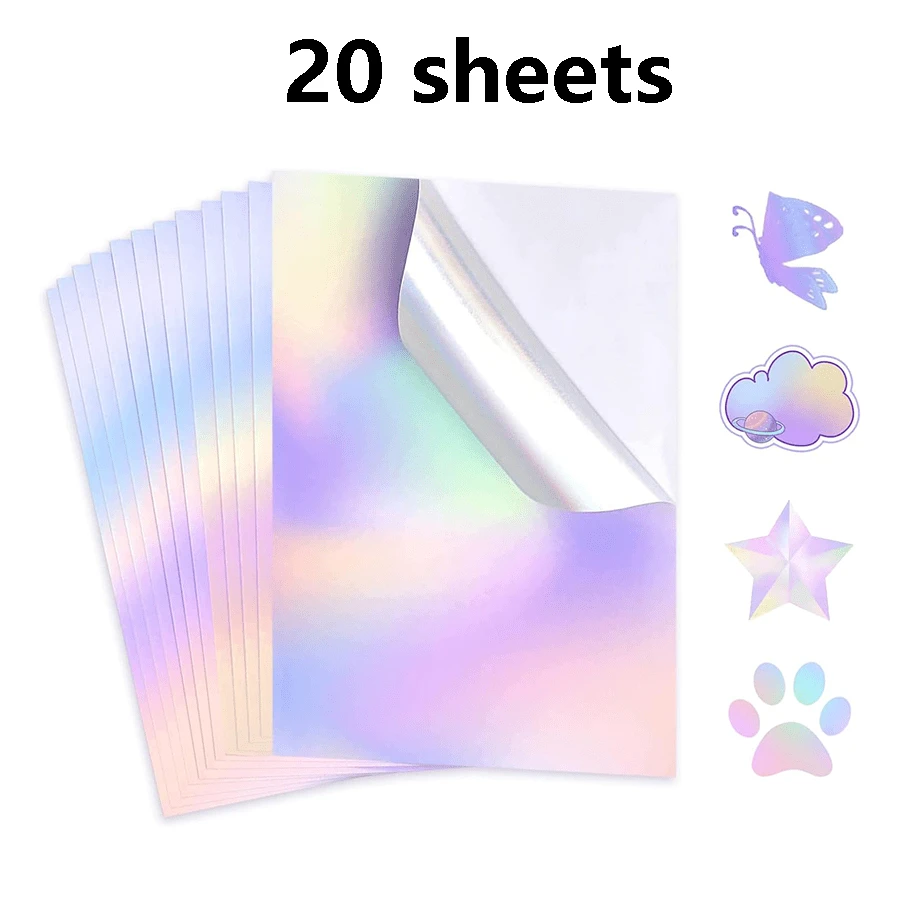 20 Sheets A4 Printable Holographic Vinyl Stickers, Quick-Drying ...