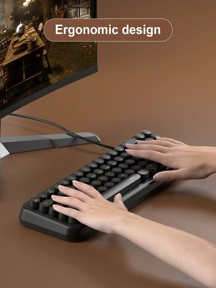 MageGee TS91 60% Round Keycaps Wired Keyboard 68 Keys RGB Backlight ...