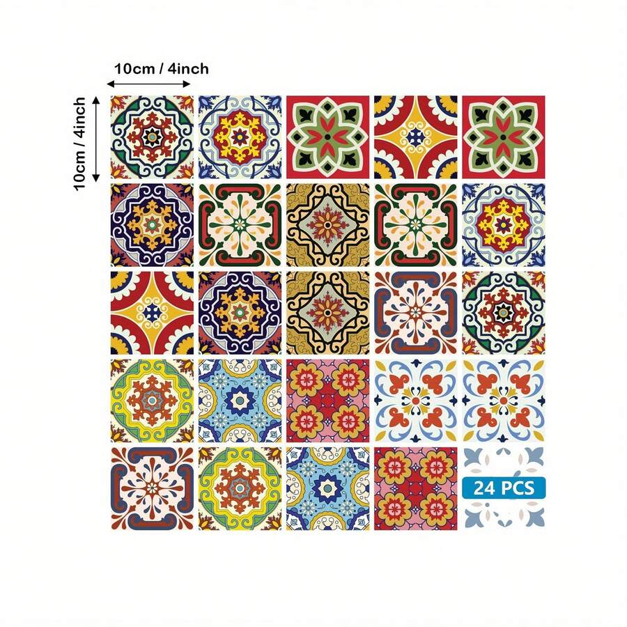 24pcs Of 4x4 Inch Stickers Back Splash Talavera Style Stickers Mixed ...