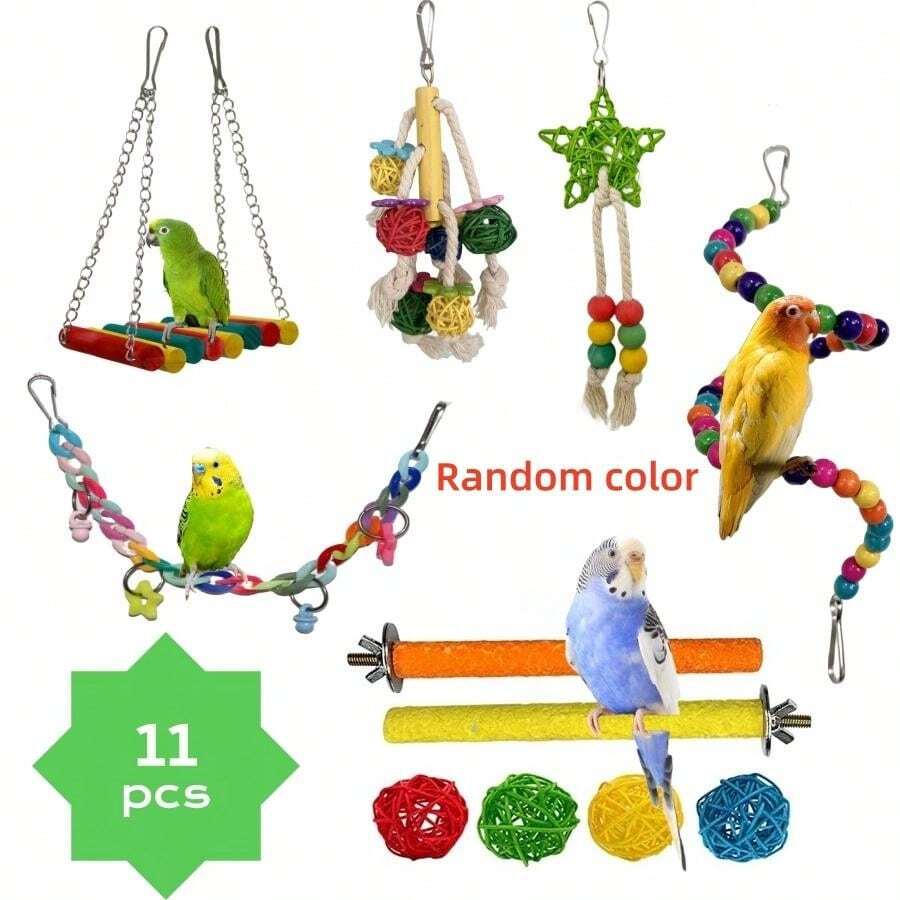 11pcs Bird Toy Set, Bite-Resistant And Colorful, With Swing, Suspension ...