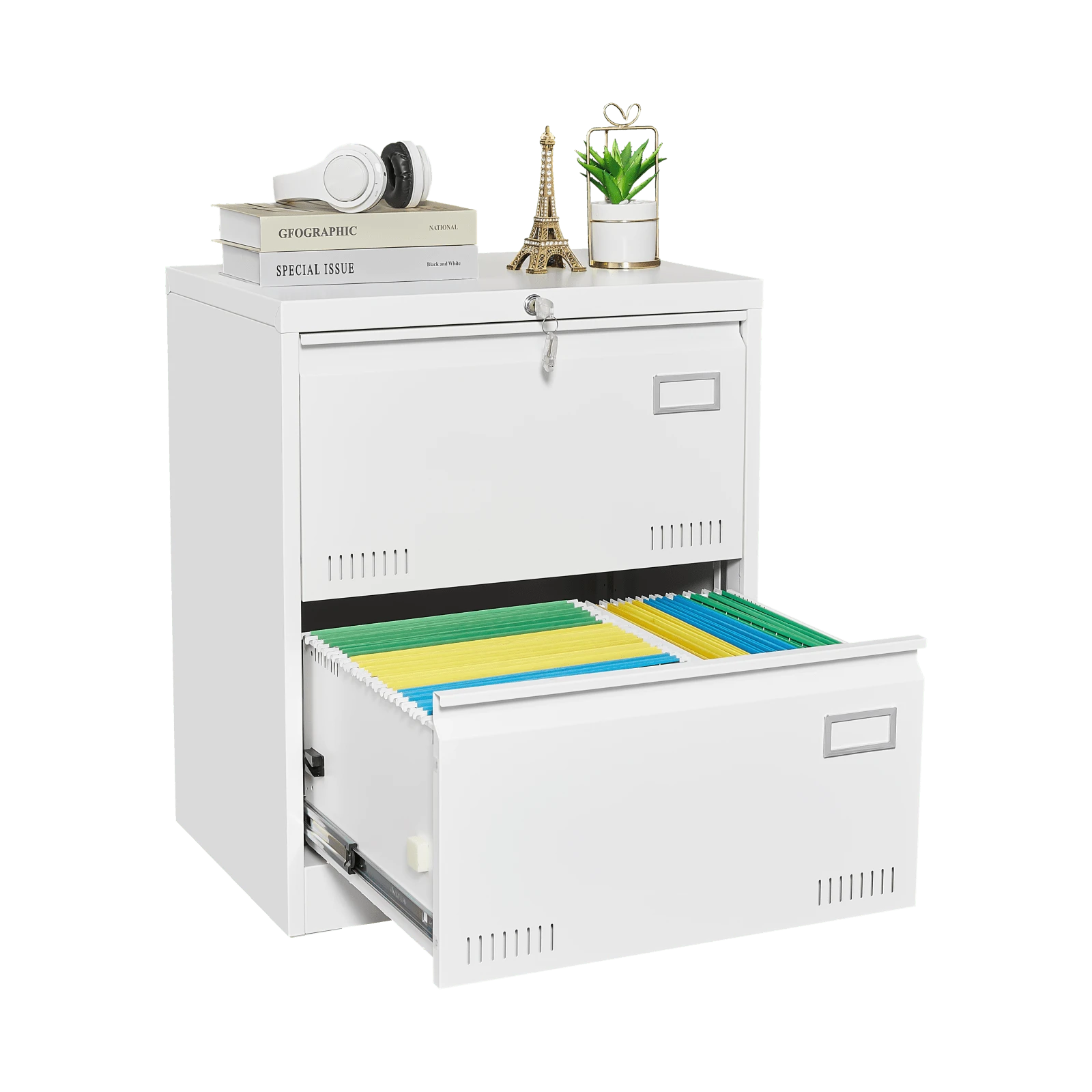 2 Drawer Lateral Filing Cabinet With Lock | White Metal File Cabinet ...