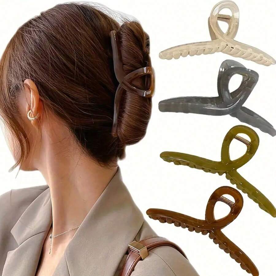 4pcs /1 Pc Large Elegant Claw Clips - Minimalist Non-Slip Hair ...