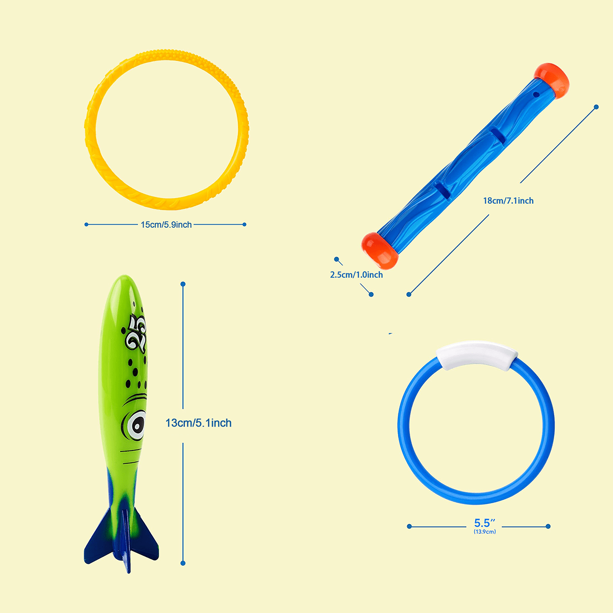 Summer Diving Pool Toys, 8 Pcs Colorful Pool Rings And Shark And Sticks ...