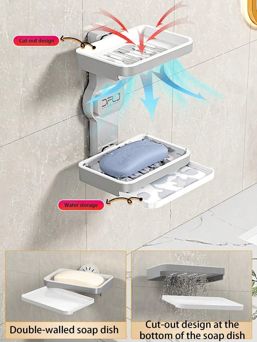 Wall-Mounted Soap Holder, Double Layer Soap Box With Drain For Bathroom ...