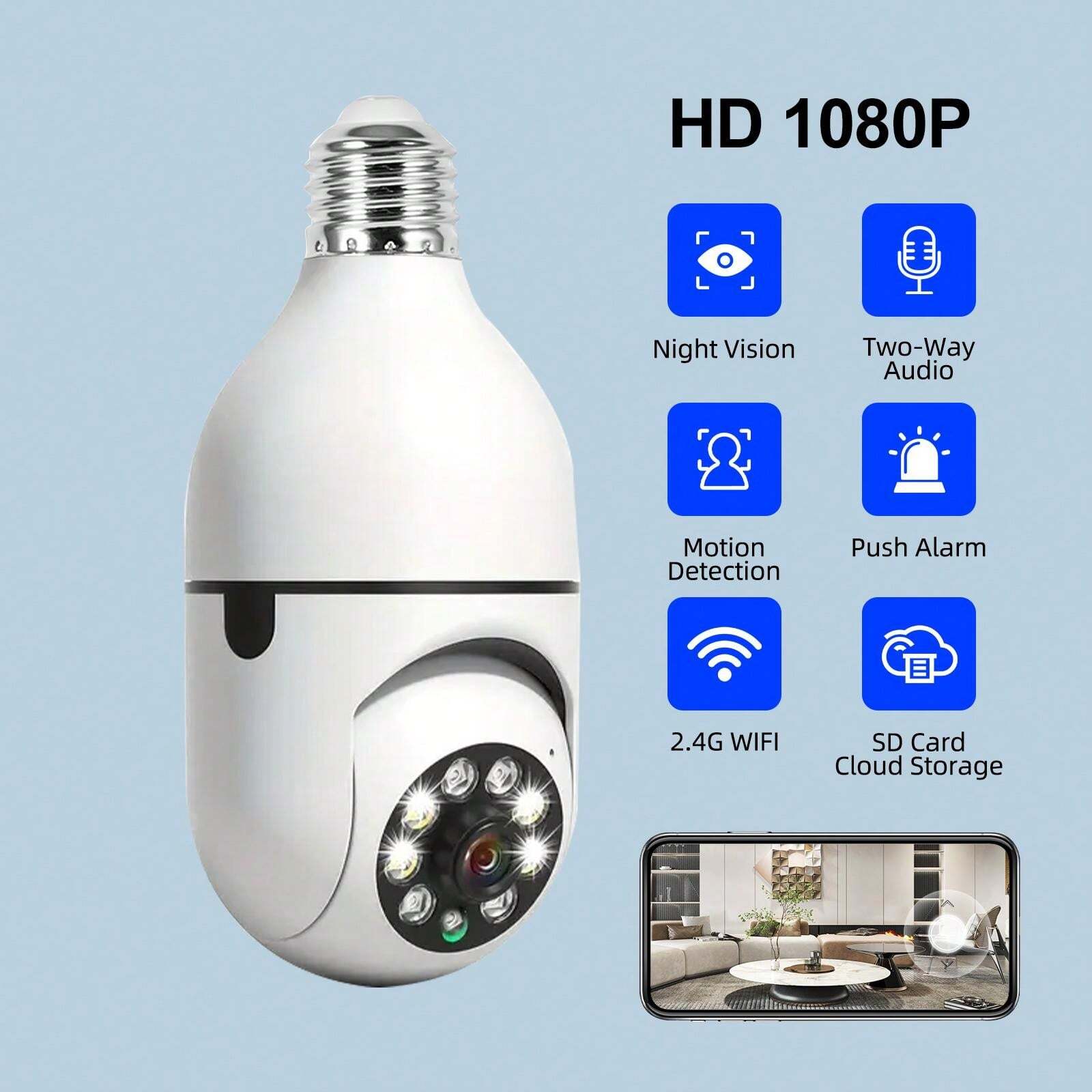 WJG 1080P Wireless Light Bulb Camera, Wireless Security Camera, WIFI ...