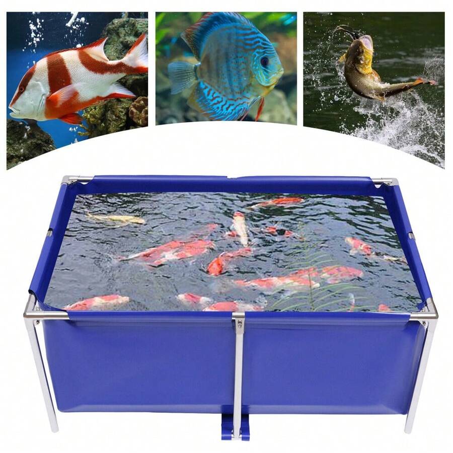 Blue Cuboid Canvas Fish Pond Aquarium Fish Tank Coating Koi Breeding ...