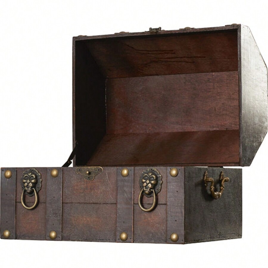 Vintiquewise Antique Wooden Pirate Treasure Chest Distressed With Lion ...