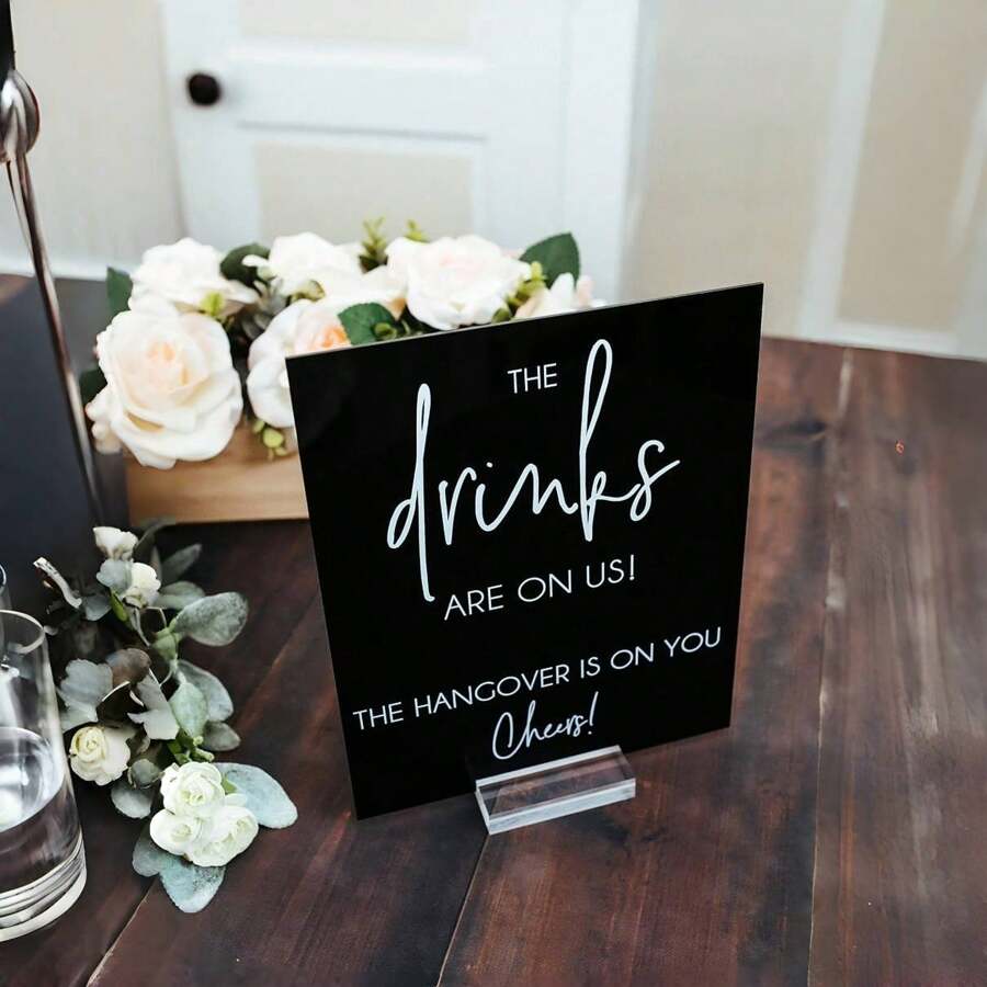 Acrylic Wedding Bar Sign With Stand- Black Acrylic Wedding Drink Sign ...