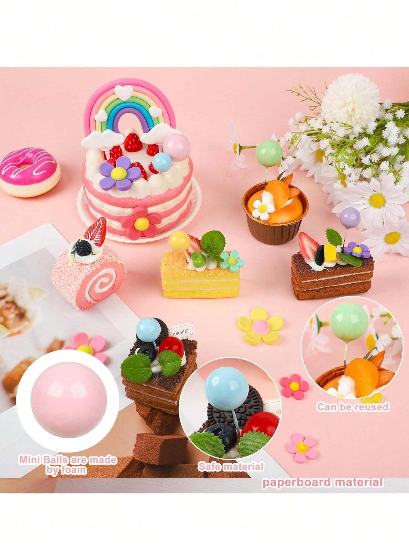 39 Pcs Pastel Balls Cake Topper Daisy Flower Balls Cake Decoration Boho ...
