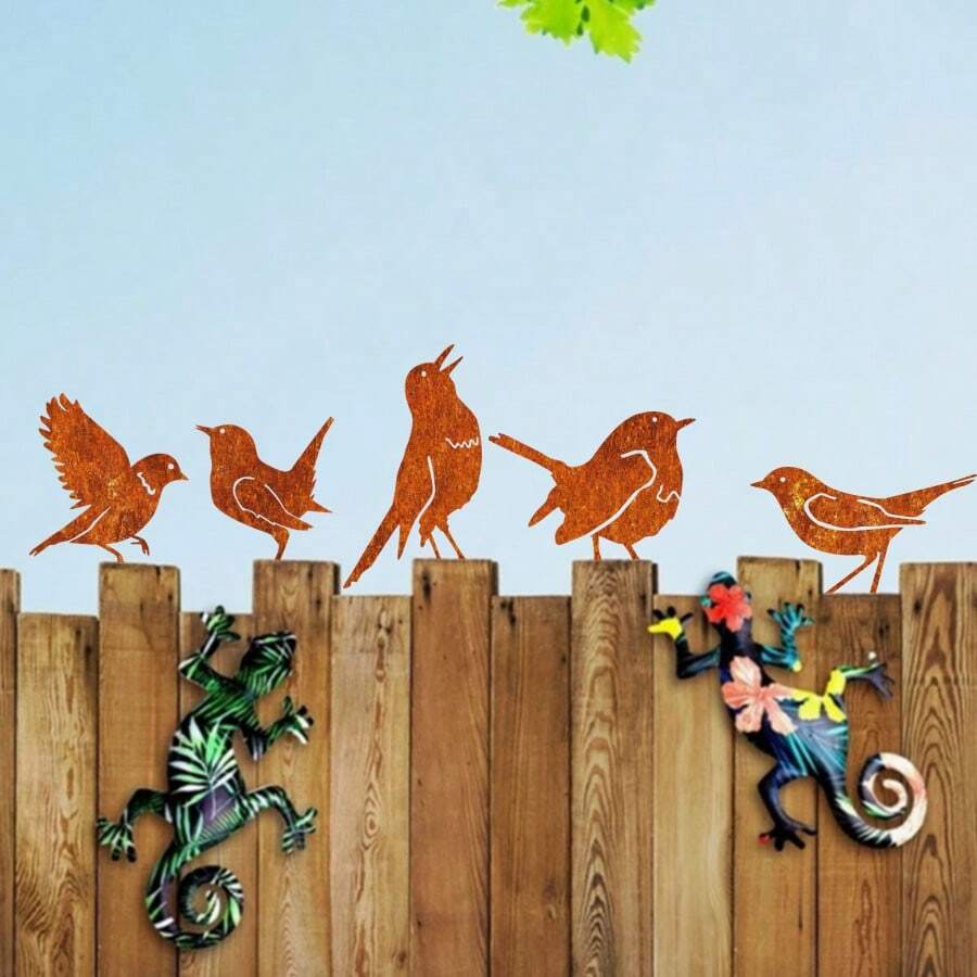 Set Of 5 Birds Metal Garden Decor , Metal Garden Decor, Minimal Birds Garden Satke Housewarming ...