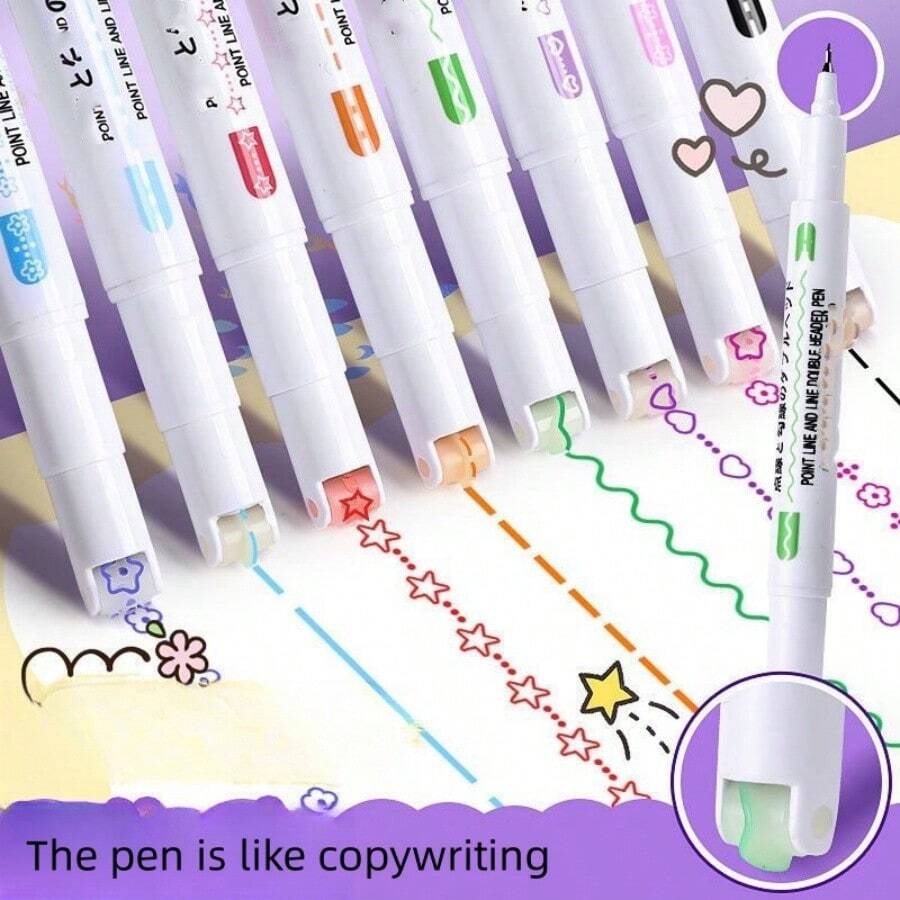 Double-Headed Flower Shape Contour Line Pen Highlighter Marker Pen Wave ...
