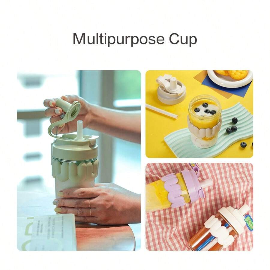 LOCK&LOCK Cute Marshmallow Glass Cup With Straw, High-Quality Milk ...