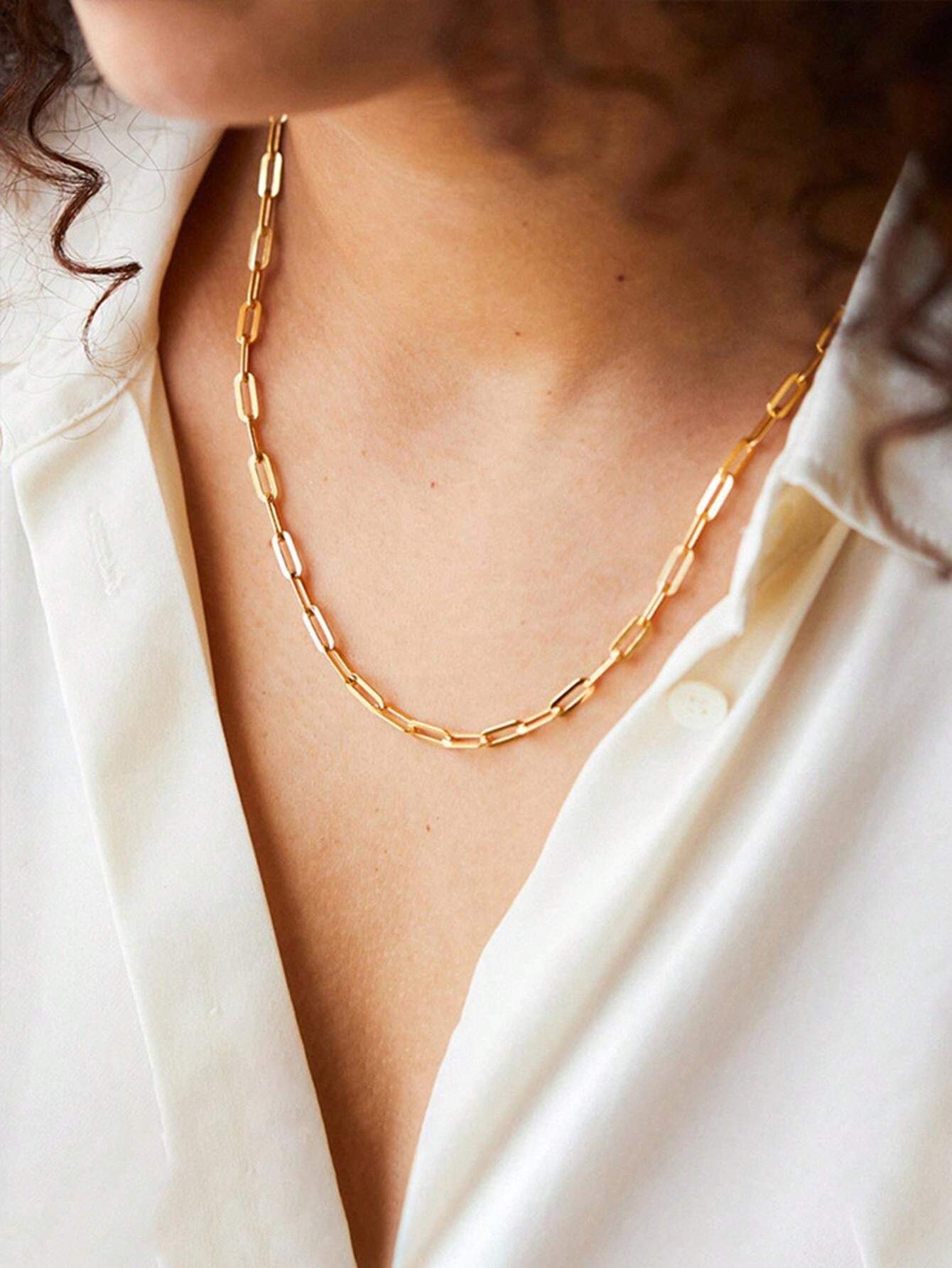 1pc Fashion Retro Paperclip Necklace, Minimalist Stainless Steel 18k ...