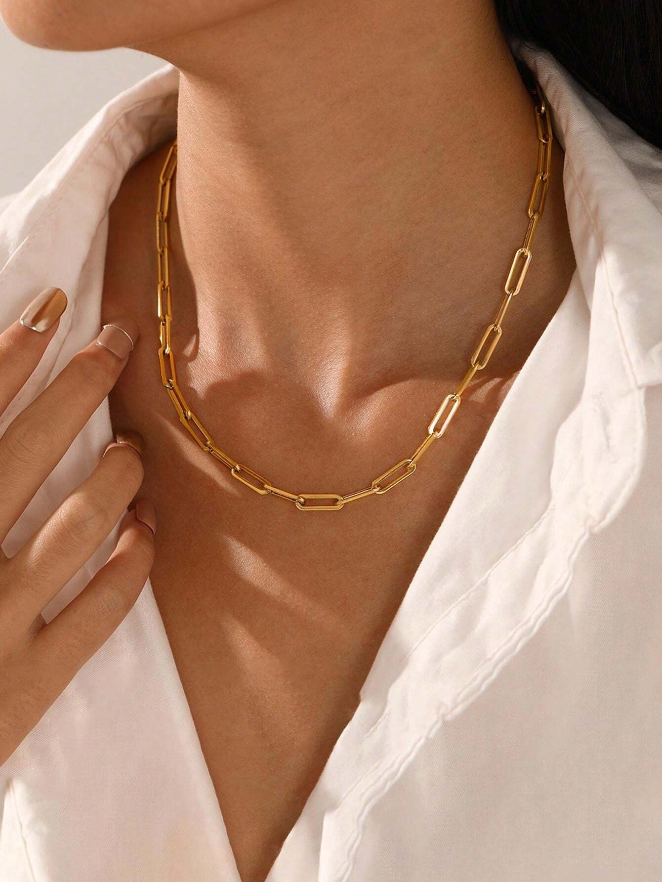 1pc Fashion Retro Paperclip Necklace, Minimalist Stainless Steel 18k ...