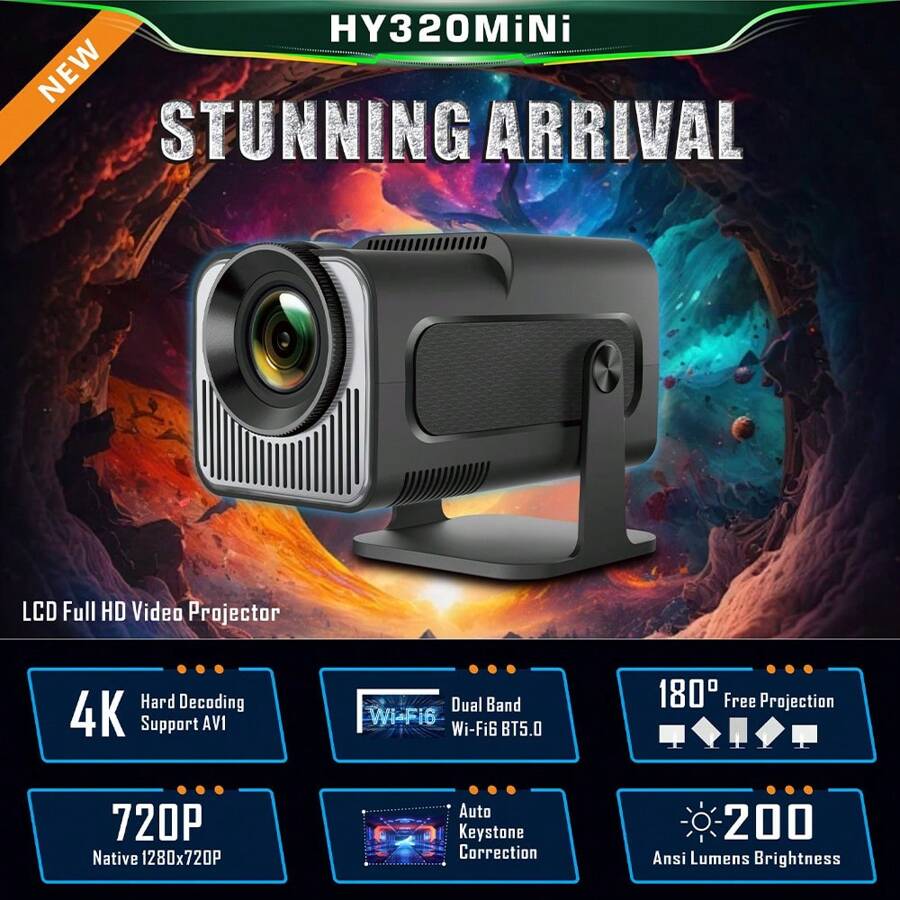 Upgraded HY320 Mini Projector, 1080p Resolution, Auto Focus And Auto ...