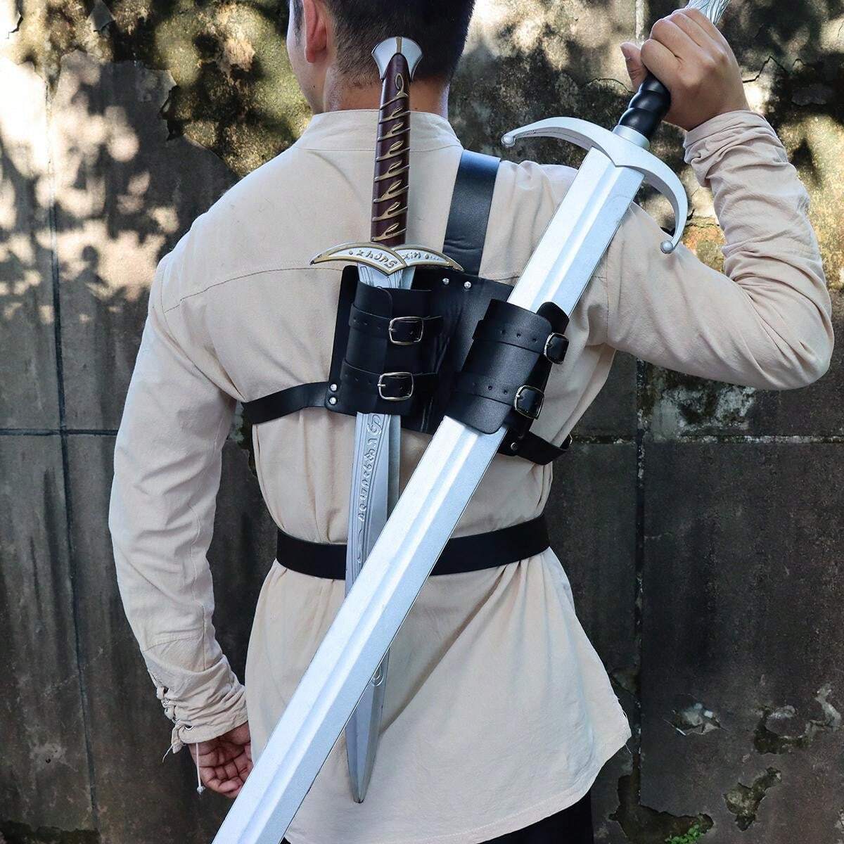 Medieval Knight Back Double Scabbard Shoulder Harness Sword Holder ...