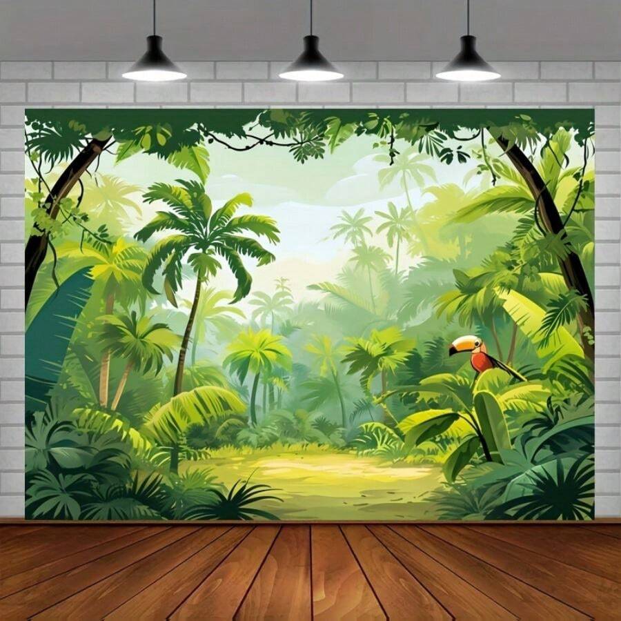 1PC Jungle Wildlife Park Background Fabric Polyester Animation Green ...