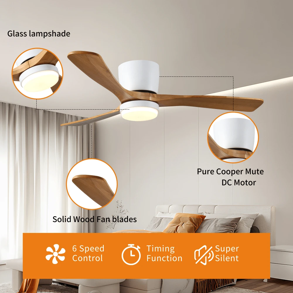 42 Inch Wood Ceiling Fans With Lights And Remote, Modern Flush Mount ...