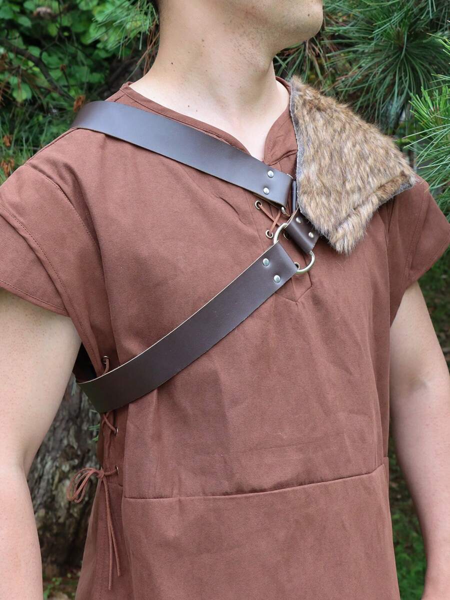 1PC Man Medieval Viking Fur Wrap Drape Shawl Barbarian Shoulder Cowl ...