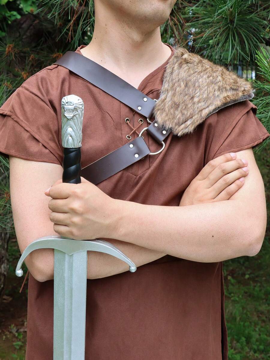 1PC Man Medieval Viking Fur Wrap Drape Shawl Barbarian Shoulder Cowl ...