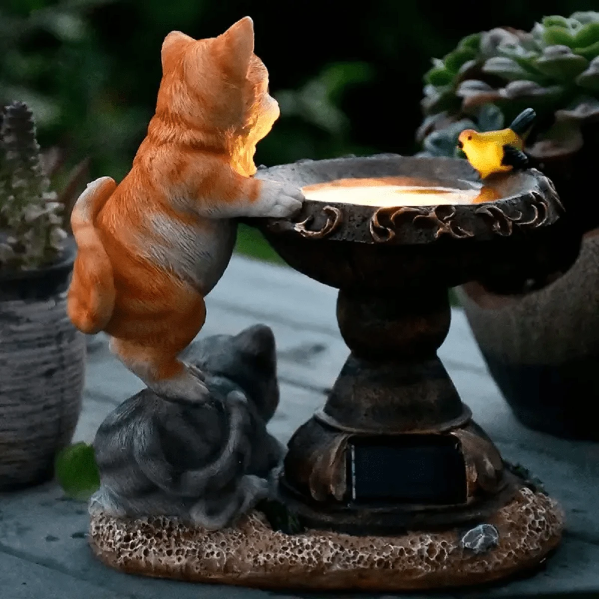 Solar LED Light Resin Garden Decor, Dual Playful Cats Water Feature ...