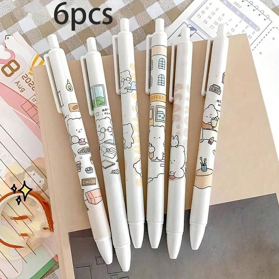 6pcs Cute Cartoon Bear Designed High-Value Click Ballpoint Pens For ...