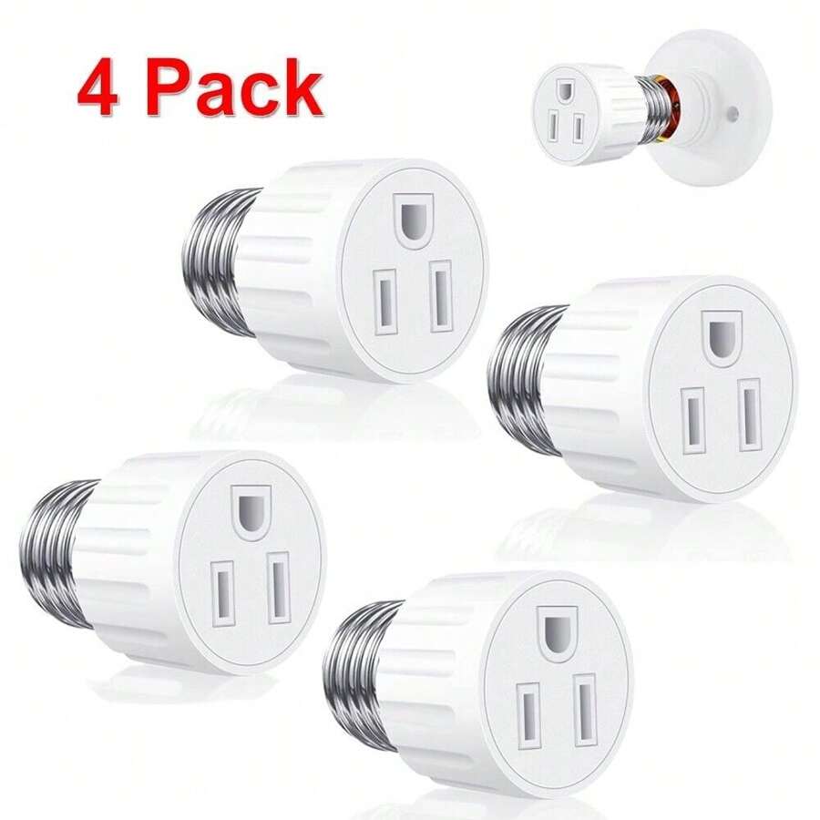 4 Pack E26/E27 Light Socket To Plug Adapter 2/3 Prong Light Bulb Outlet ...