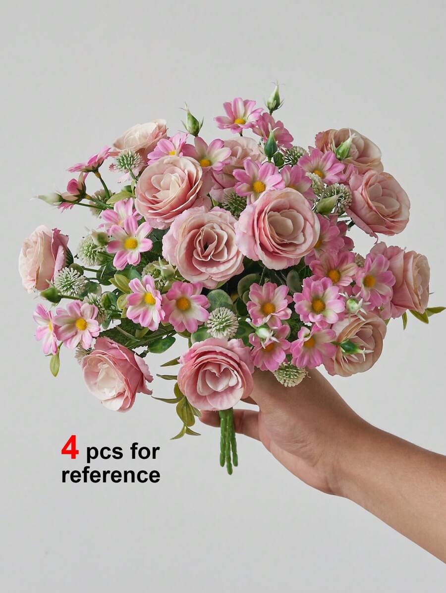 1 Bunch Artificial Rose Flowers Fake Rose & Daisy Bouquets Silk Rose ...