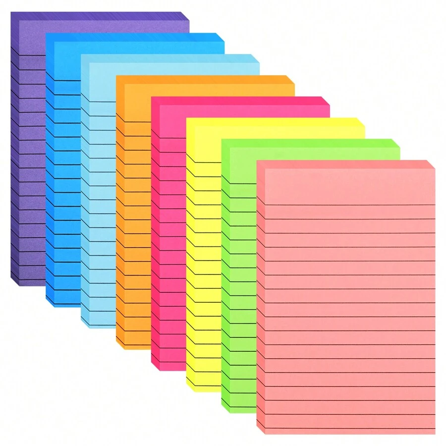 8 Pack Lined Sticky Notes, Bright Ruled Post Stickies Colorful Super ...