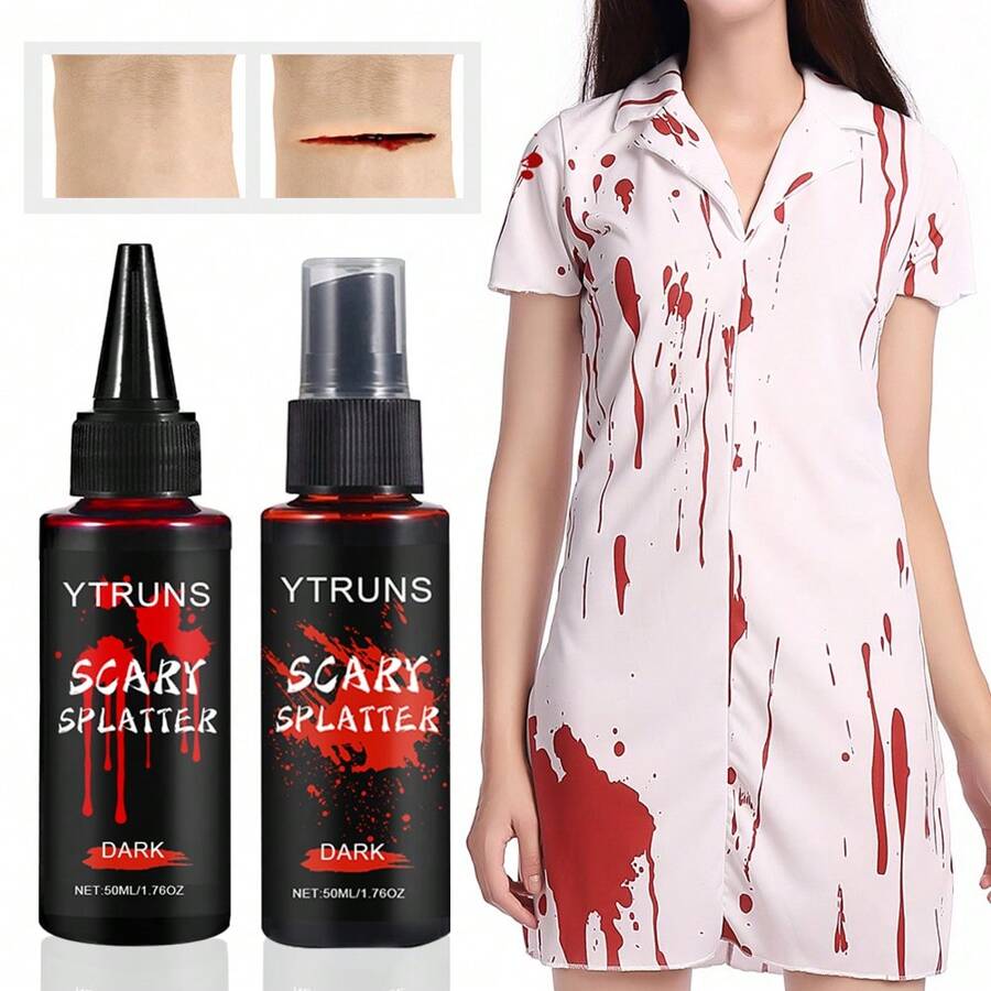 Ytruns 2PCS Halloween Fake Blood Makeup Kit - Fake Blood Spray 1.76oz ...
