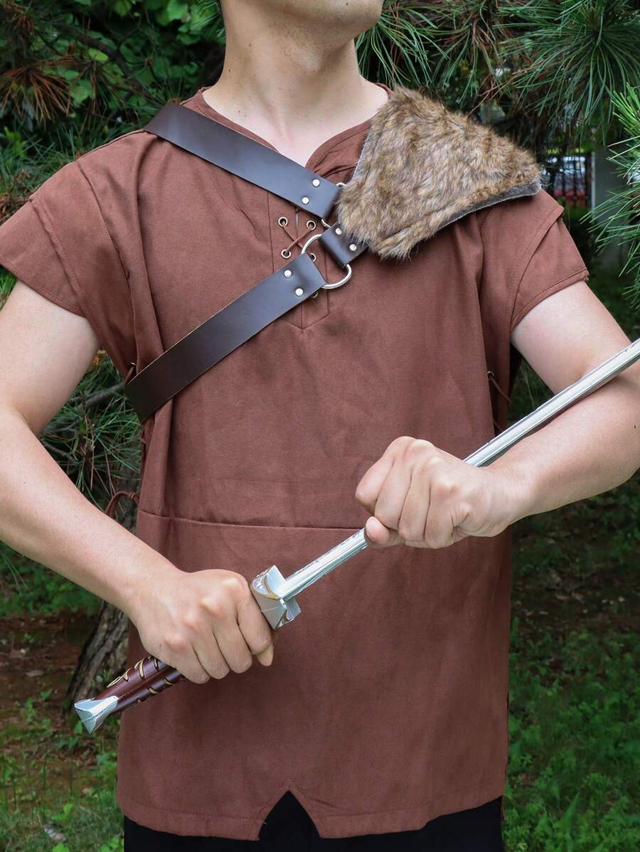 1PC Man Medieval Viking Fur Wrap Drape Shawl Barbarian Shoulder Cowl ...