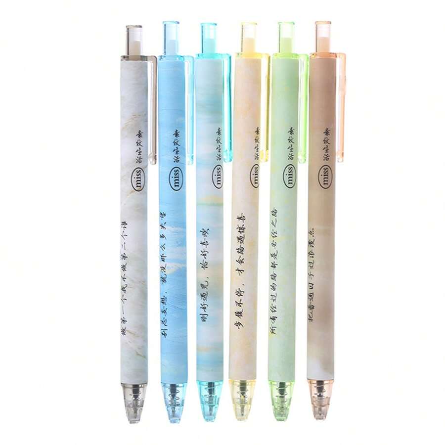 6pcs Random Creative Solid Color Pressing Water-Based Pen For Students ...