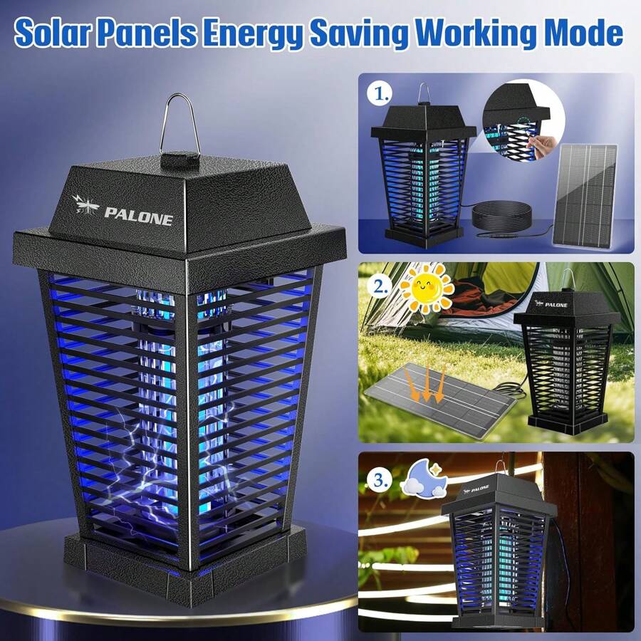 PALONE Solar Bug Zapper 4500V Electric Mosquito Zapper Outdoor Updated ...