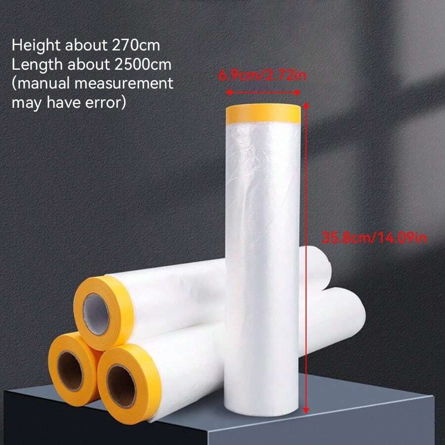 1pc Plastic Film & Masking Tape Drop Cloth, Waterproof Dust Cover Sheet ...