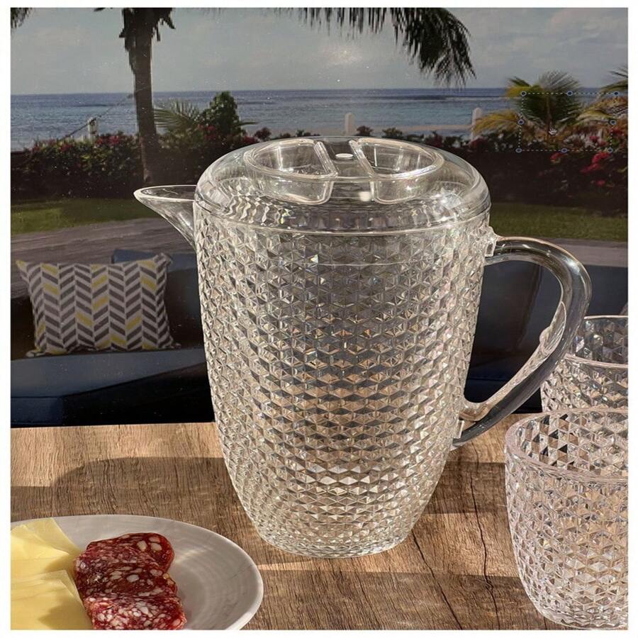 2.5 Quarts Water Pitcher With Lid, Diamond Cut Unbreakable Plastic ...