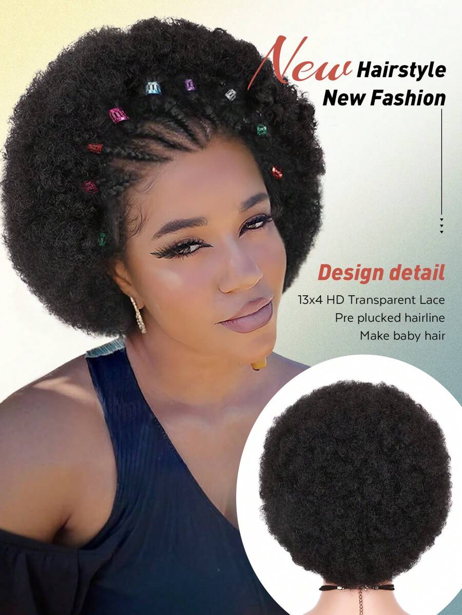 Cornrow With Afro Puff Wig 13x4 Inch HD Lace Front Wig With Baby Hair ...