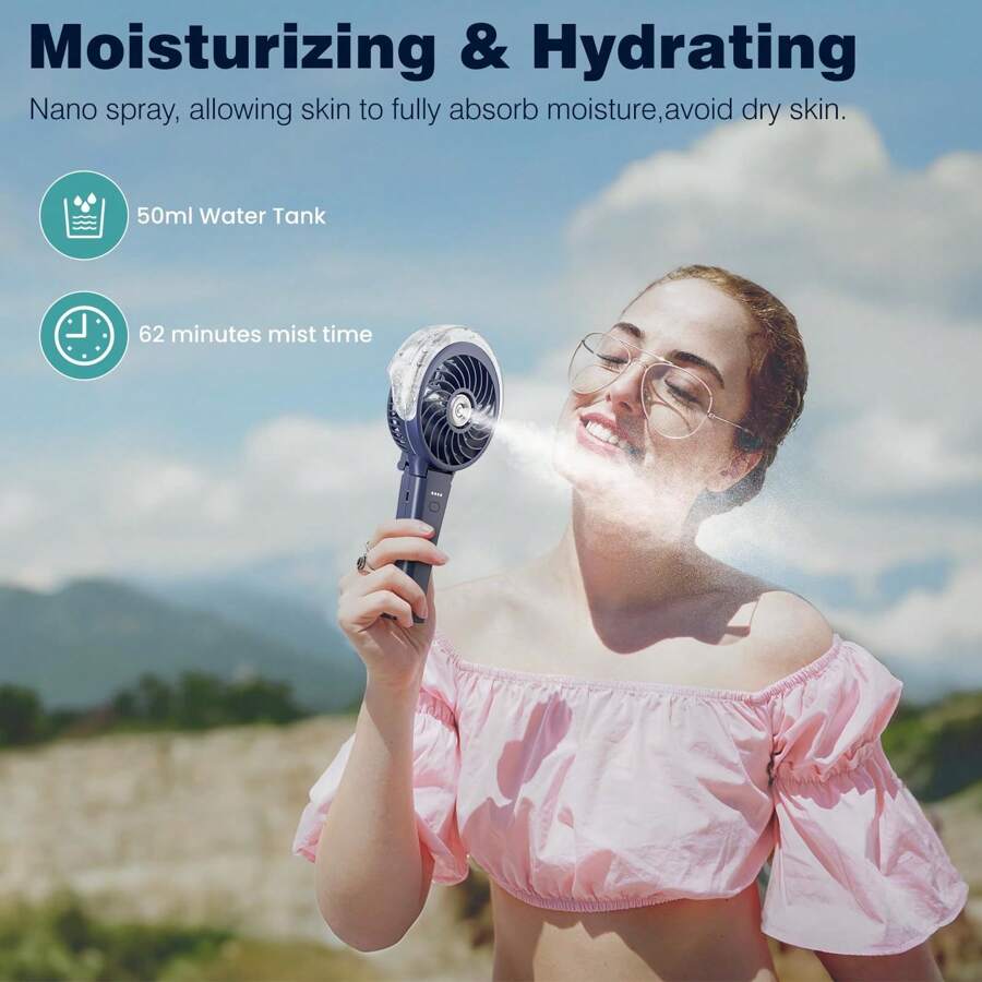 Portable Handheld Misting Fan, Rechargeable Personal Mister Fan ...